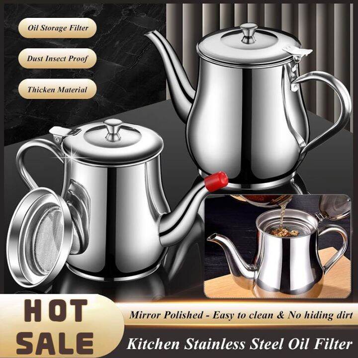 【COD】Japanese style Stainless Steel Oil Strainer Pot Container Jug ...