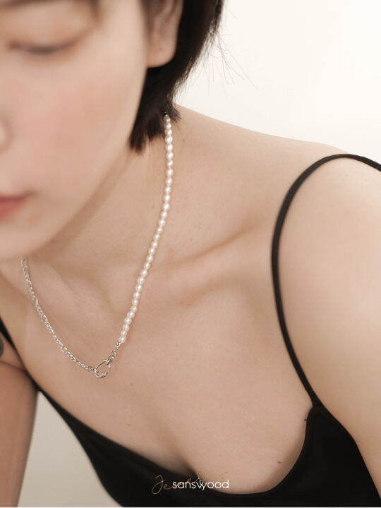 Senwu sanswood สร้อยคอไข่มุกธรรมชาติชุบทองเงินแท้925สำหรับผู้หญิง | Lazada.co.th