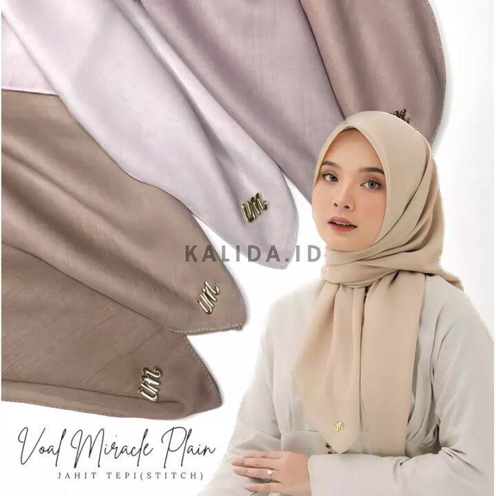 Segiempat Hijab voal miracle plain stitch metal (jahitan tepi) | Lazada ...
