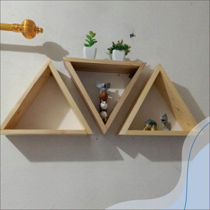 Rak kayu hias segitiga natural/rak kayu hias/rak kayu serbaguna ...
