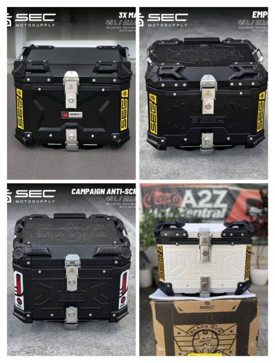 SEC 45LITERS ALLOY TOP BOX with Backrest & Baseplate | Lazada PH