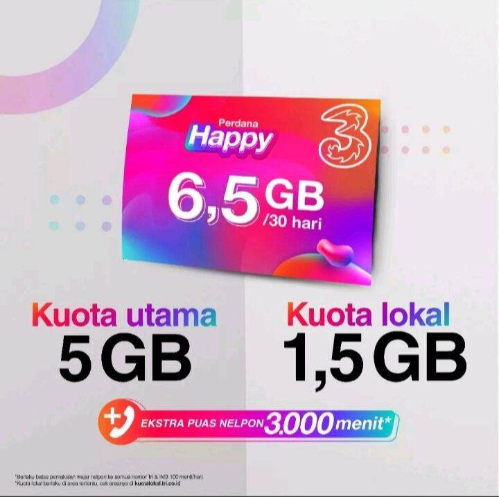 Kartu Kuota Perdana Tri 6.5GB Full 24jam 30Hari Kuota Nasional | Lazada ...