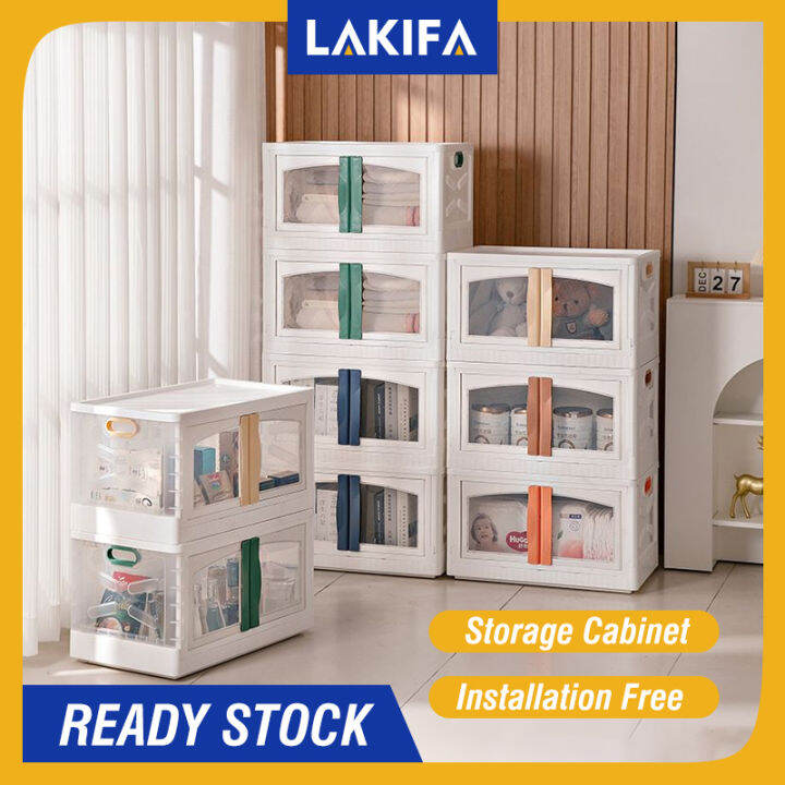 Two Open Doors Foldable Stackable Storage Cabinet Drawer Rack Storage ...