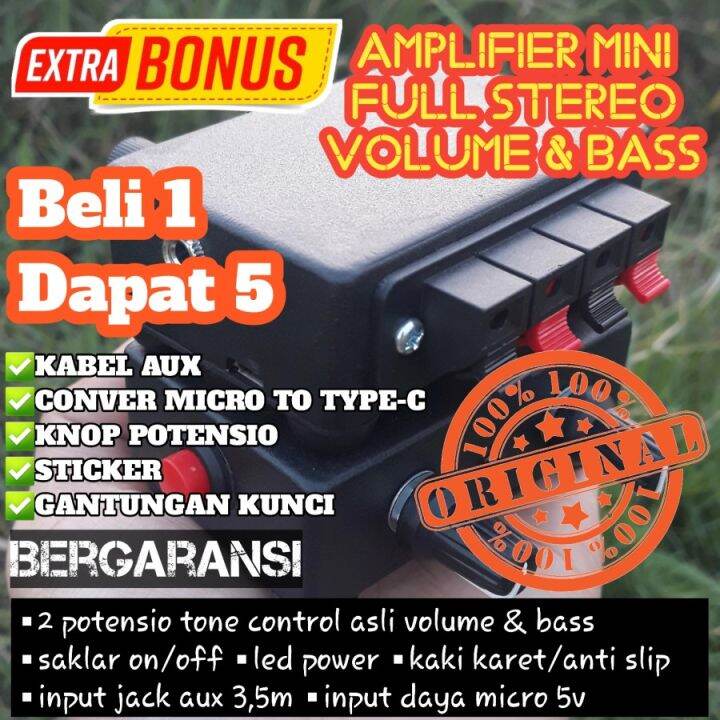 Amplifier mini stereo class-d tone control asli 2 potensio volume+bass ...