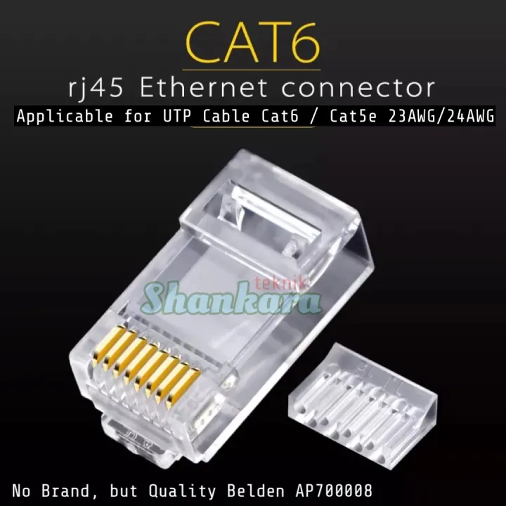 Eceran per biji Konektor LAN RJ45 Connector Cat6 Cat-6 23AWG 24AWG UTP ...