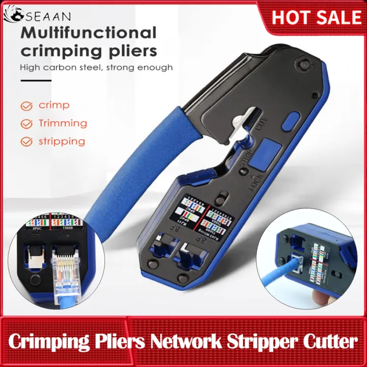 RJ45 Crimping Tool Pliers Network Crimper Stripper Cutter Ethernet Clip ...