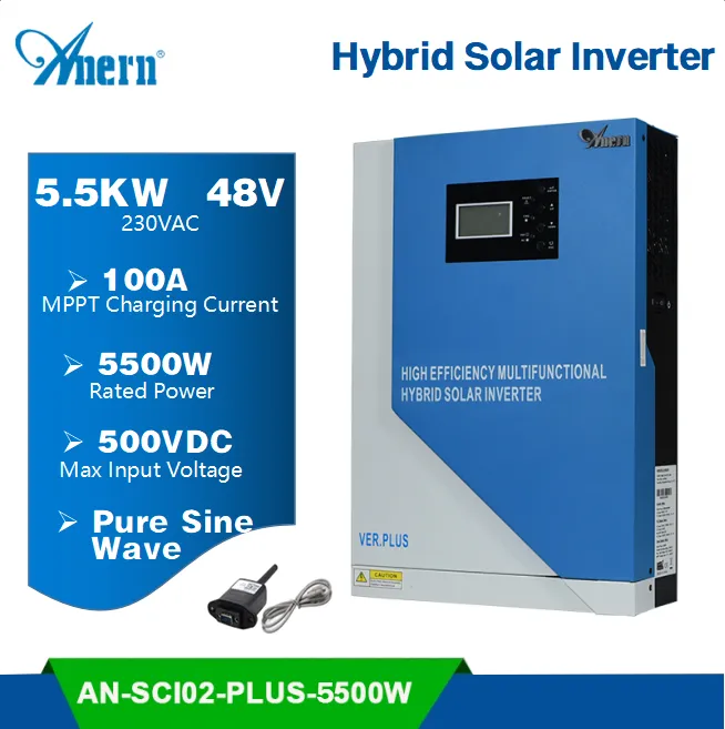 Anern 3 5kw 5 5kw Hybrid Pure Sine Wave 100a Mppt Solar Inverter 24v
