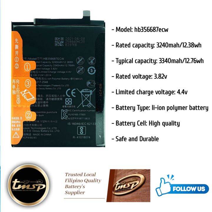 Huawei Nova3i HB356687ECW Battery Original / Best Quality w/ Tool-Kit ...