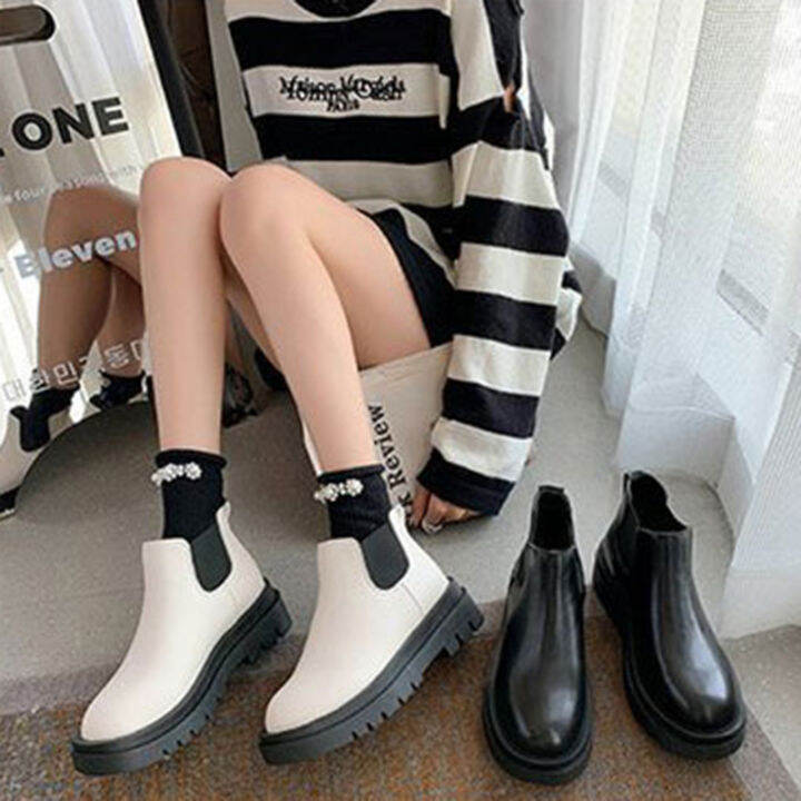 Qing Shui Store （ส่งจากไทย） แฟชั่นรองเท้าบูทแขนสั้นเข็มขัดยืดหยุ่น ...