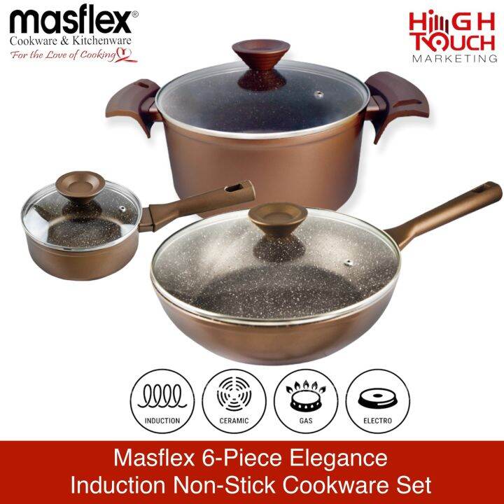 Masflex 6-Piece Elegance Induction Ready Non Stick Cookware Set Marble ...