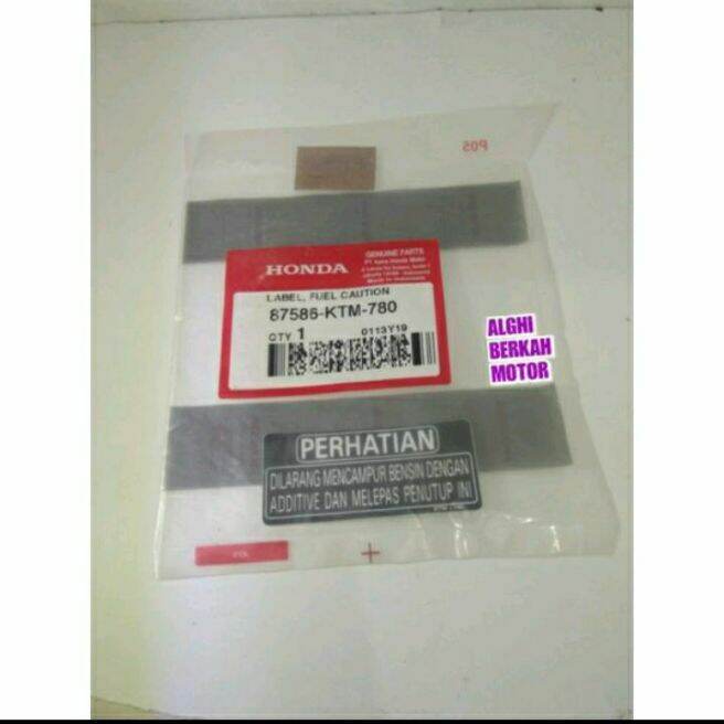 Stiker Label perhatian fuel bensin caution original honda 87586-KTM-780 ...