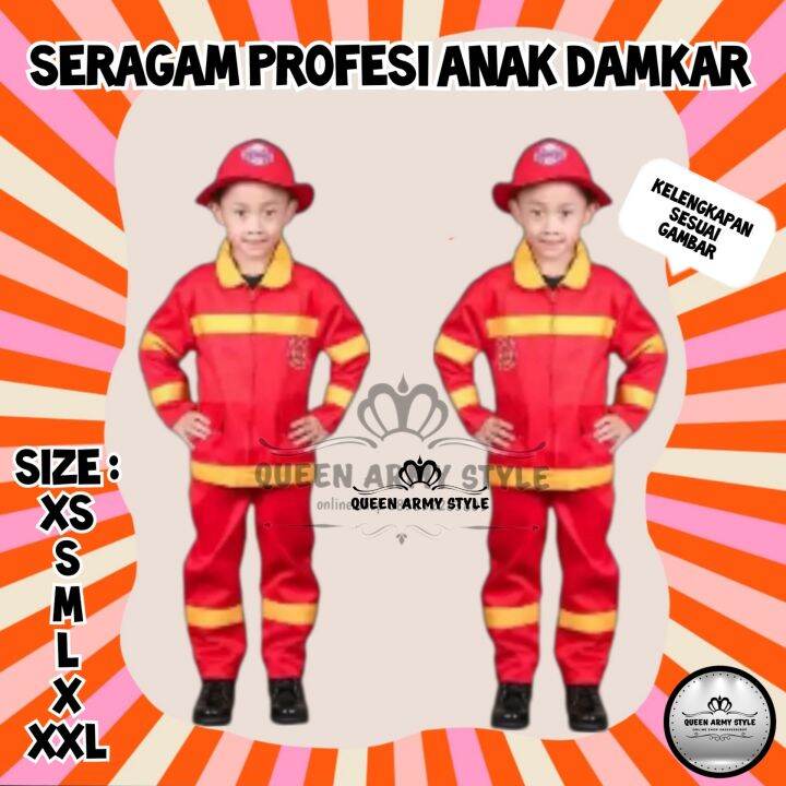 Seragam profesi anak Damkar | Seragam Pemadam kebararan anak | Seragam ...