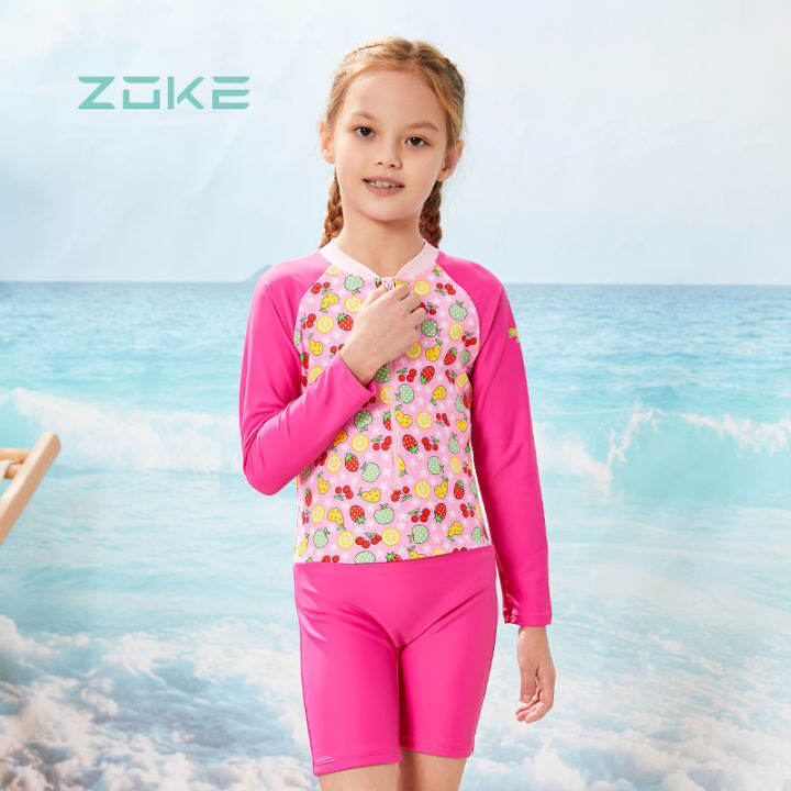 Zoke สาวชุดว่ายน้ำชิ้นเดียวสำหรับการฝึกอบรมว่ายน้ำแขนยาวครีมกันแดดชุด ...