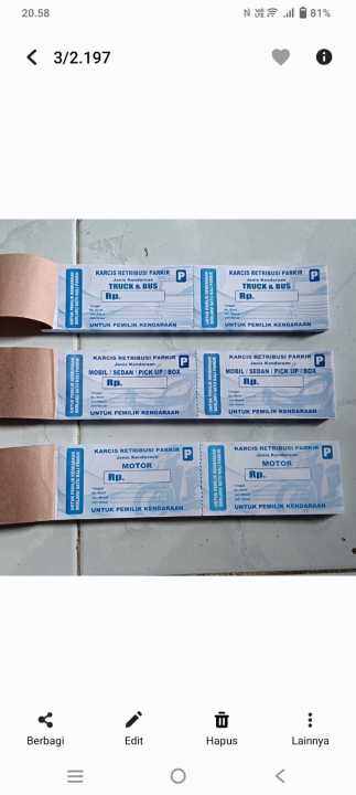 Karcis Parkir Tanpa Nominal Sepeda Motor Mobil Truck Perbendel isi 100 ...