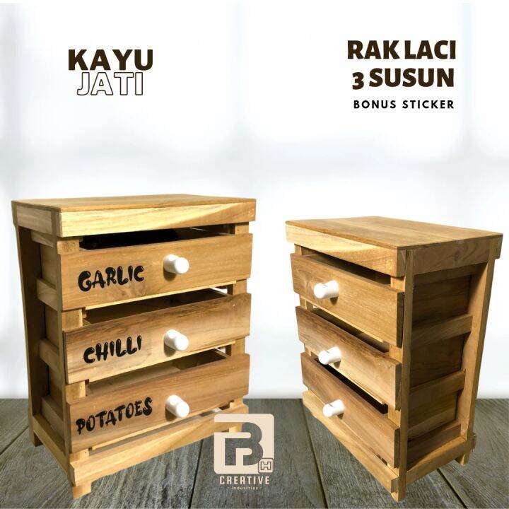 Rak Bawang 3 Susun Kayu Jati Rak Dapur 3 Tingkat Rak Laci Serbaguna ...
