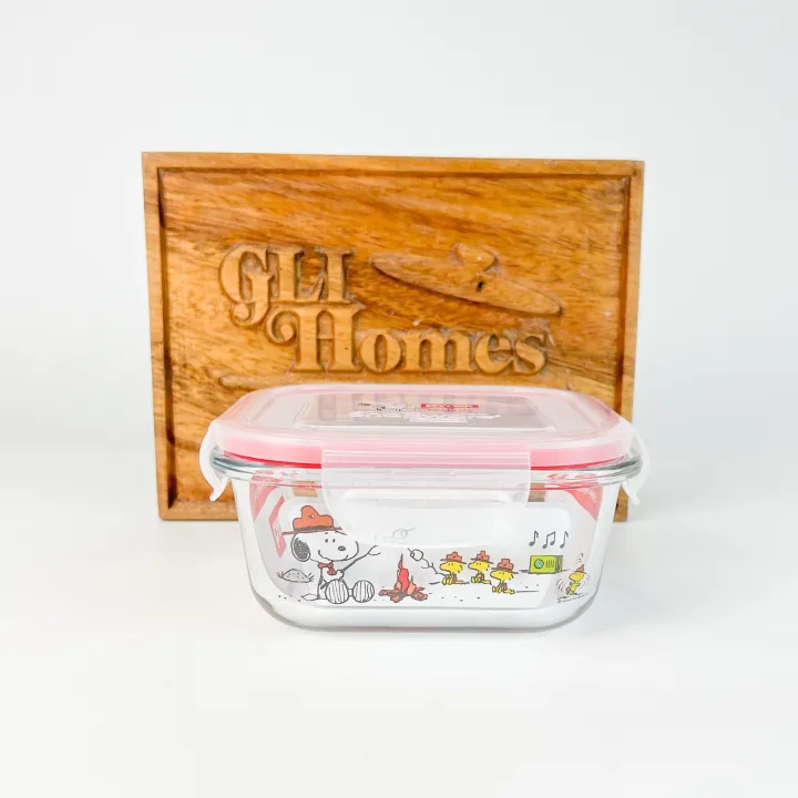PYREX SNOOPY Square Glass Food Airtight Container 510ml (sold PER PIECE ...