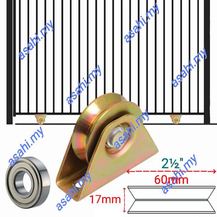 60mm x 2½'' Sliding Gate Roller V Roller Roda Geser Pagar Pintu Besi ...