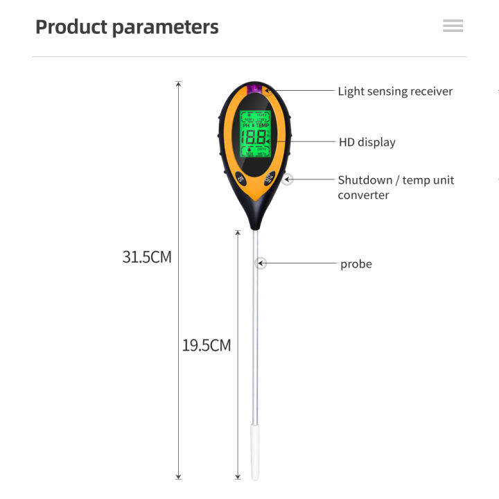 Professional Soil PH Meter Temperature Moisture PH Garden Sunlight ...