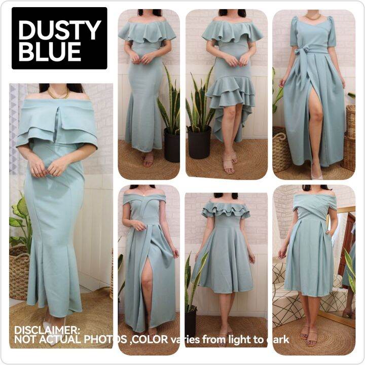 DUSTYBLUE/POWDERBLUE/GREENISH BLUE COLOR BRIDAL ENTOURAGE BRIDESMAIDS LONG GOWNS PANG ABAY ...