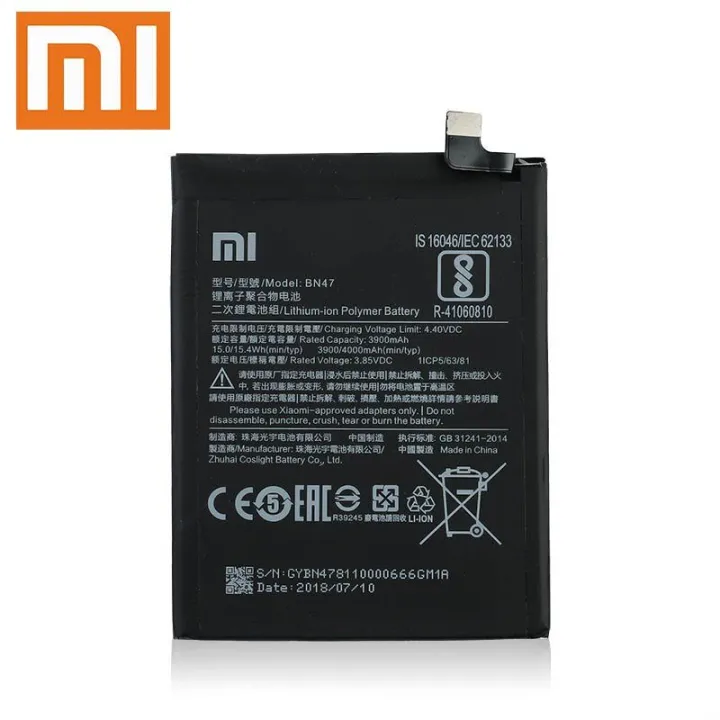 Battery for Xiaomi Redmi 6 Pro Battery Model: (BN47) High Quality ...