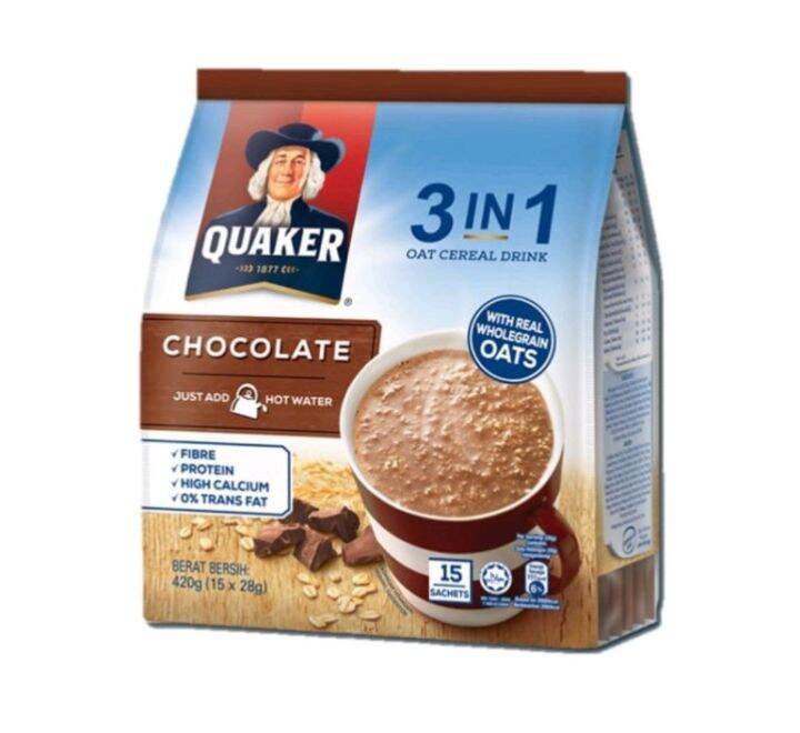 Quaker 3 in 1 Instant Oat Cereal Drink - Chocolate 15s x28g expiry Dec ...