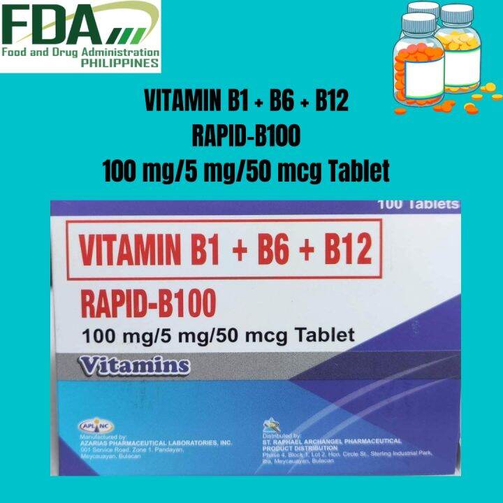 Vitamin B1+B6+B12 RAPID-B100 100 Tablets | Lazada PH