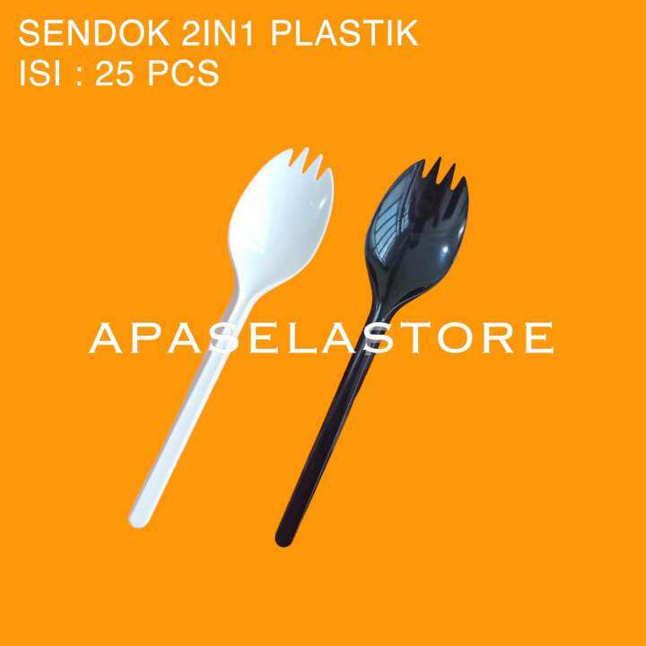 Sendok 2in1 Plastik Hitam & Putih / Spoon Spork Isi 25 Pcs | Lazada ...