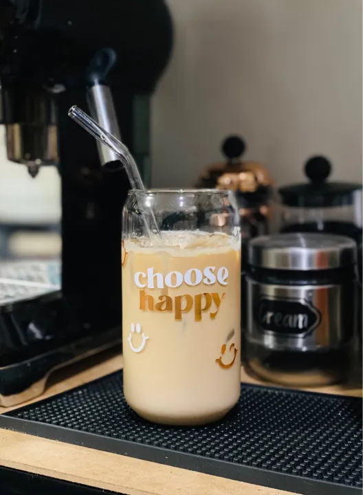 Personalized Cola Can Shaped Glass Mug with Lid and Glass Straw | Lazada PH