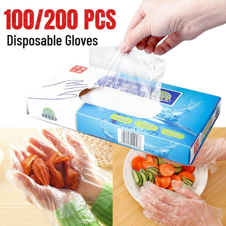 200 PCS Box Multifunctional Disposable Glove Removable Food Sanitary Plastic PE Gloves Household ...