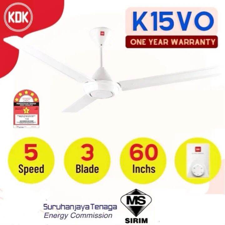 KDK 3 Blade Ceiling Fan Regulator Type K15V0 White (60"/150cm)/Kipas ...