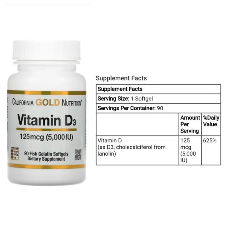 California Gold Nutrition Vitamin D3, 125 mg (5,000 IU), 90 Fish ...