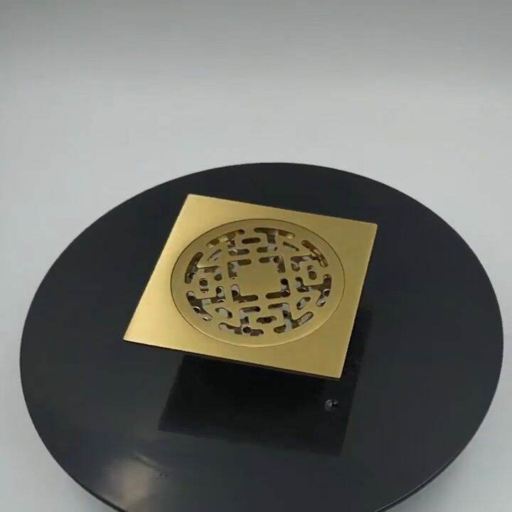sanitary Gold color Floor Drain 10x10cm Square Shower Drainer Grate ...