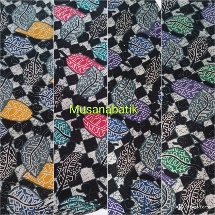 kain batik motif daun dasar motif catur hitam putih bahan Seragam Kamen ...