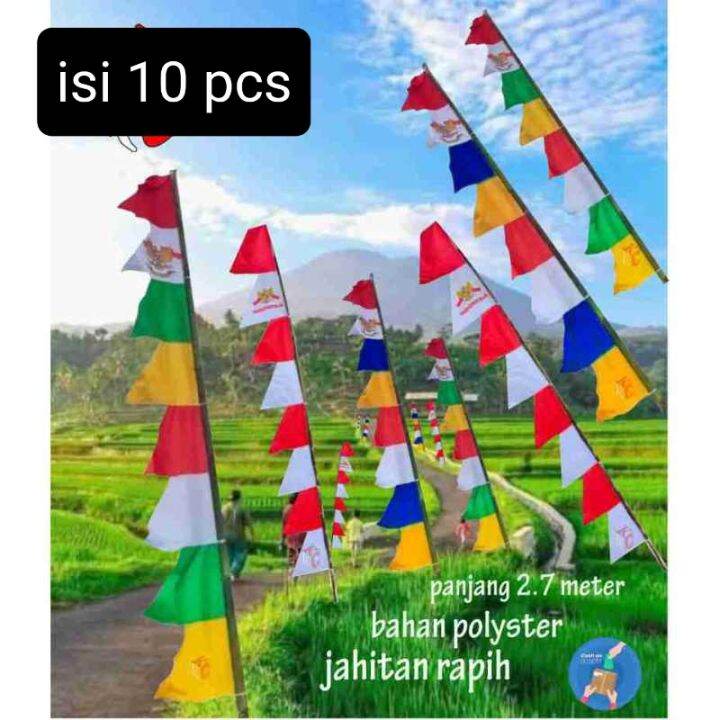 isi ( 10 pcs ) bendera umbul umbul 8 mata segitiga zigzag warna warni dan merah putih | Lazada ...