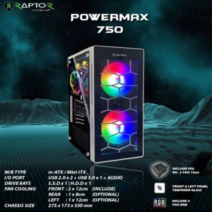 CASING PC GAMING POWER UP RAPTOR POWERMAX 750 RGB FREE 2 FAN RGB WHITE ...