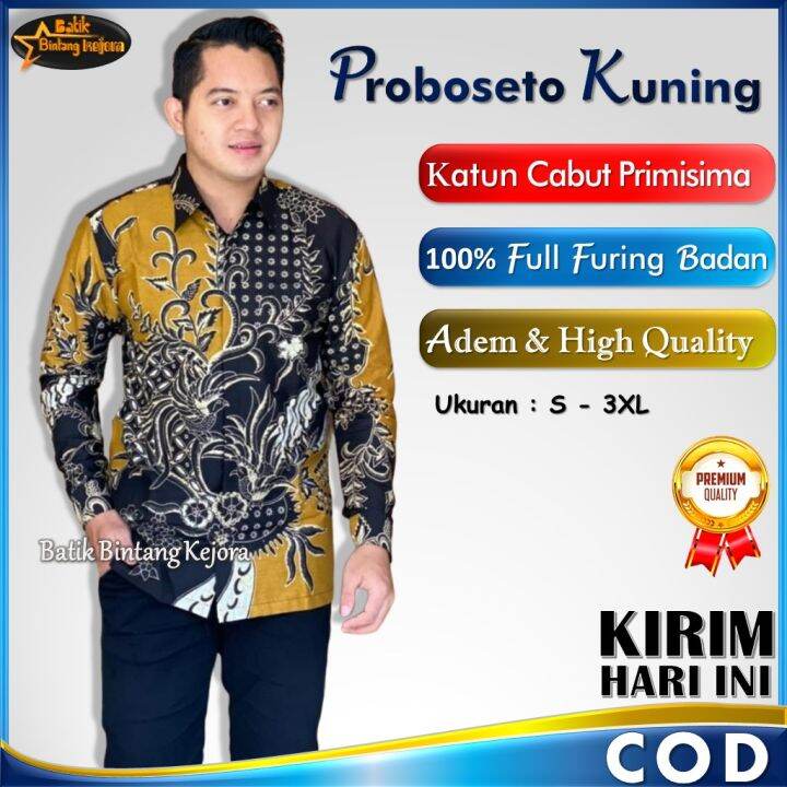 Bintang Laut Proboseto Kuning Kemeja Batik Pria Lengan Panjang Modern ...