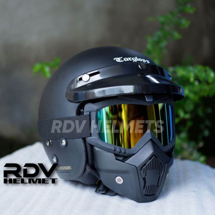 Helm bogo full face set google mask original SNI hitam doff dan glosy ...