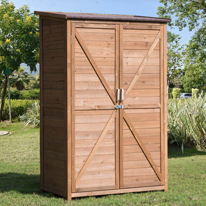 Outdoor Locker Storage Cabinet Solid Wood Rain-Proof Outdoor Balcony ...