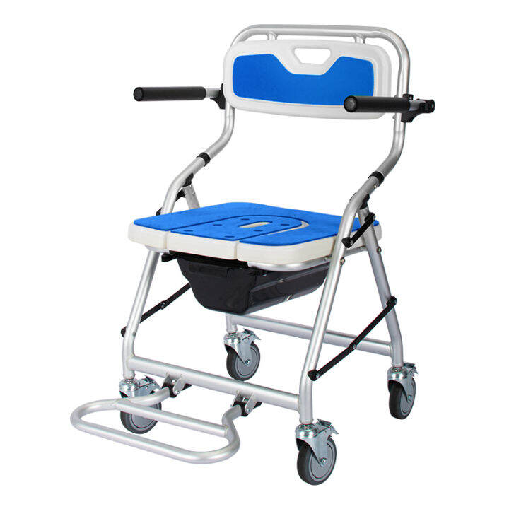 Disabled Foldable Chair with Wheels Potty Seat Paralyzed Elderly Bath ...