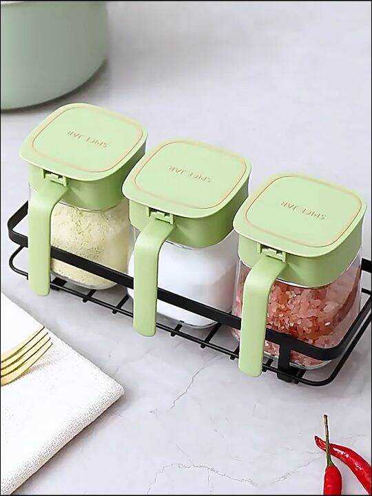 300ML Kitchen Square Glass Seasoning Jar Spice Jar Container Salt Sugar ...