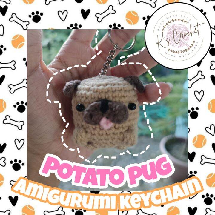 Cute potato pug dog crochet amigurumi keychain | Lazada PH
