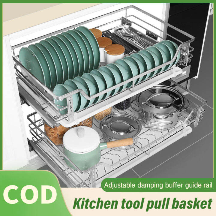 2 Pieces Kitchen Pull Out Cupboard Basket Tray Organizer 304 Thick ...