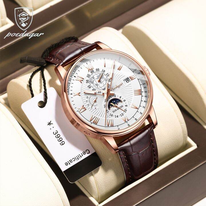 POEDAGAR New Multi-functional Mens Watch with Chronograph and Lunar ...