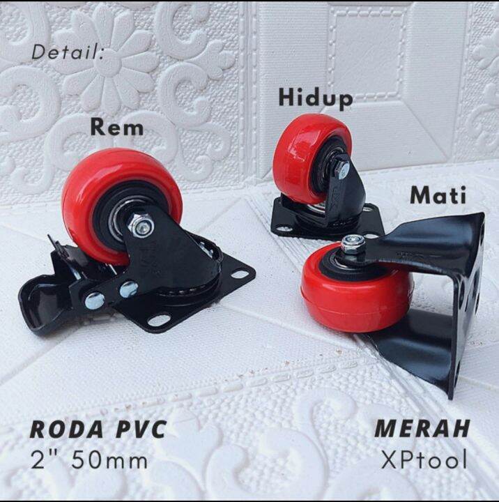 roda pvc Triples 2inch HIDUP MATI REM TROLLEY TROLI WHEEL KARET RED ...