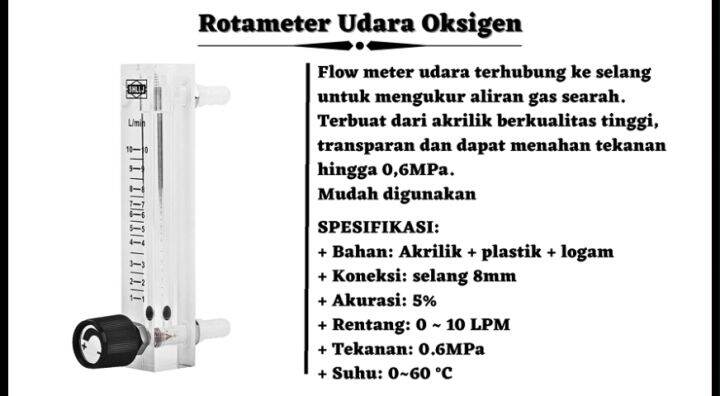 rotameter Flow Meter Udara Oksigen 0-10 LpM flowmeter rota meter ...