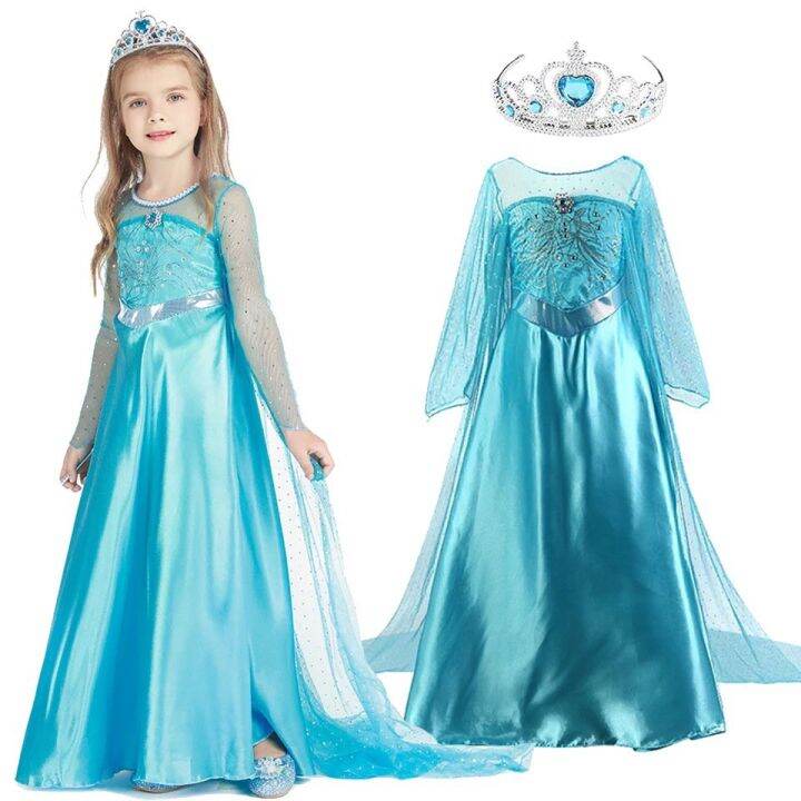 Girls Frozen Princess Elsa Dress for Kids Halloween Costume Party Dress ...