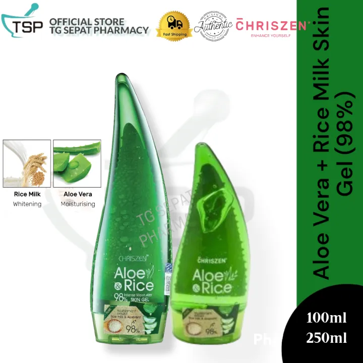 CHRISZEN 98% ALOE VERA + RICE MILK SKIN GEL 250ML / 100ML | Lazada
