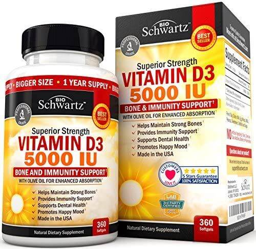 Bio Schwartz ® Superior Strength Vitamin D3 5000 IU 360 Softgels ...