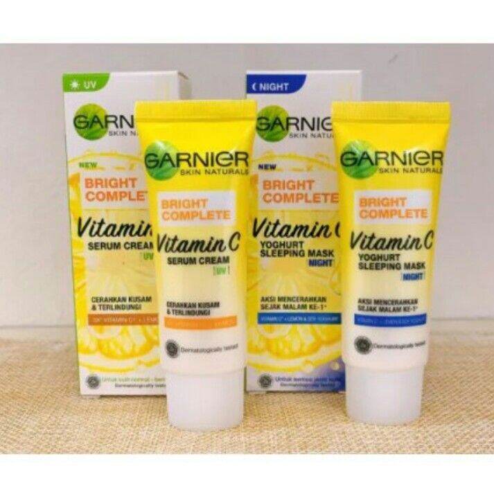 Garnier Bright Complete Vit C - Serum Cream 20ML - Yoghurt Sleeping Mask Night 20ML | Lazada ...
