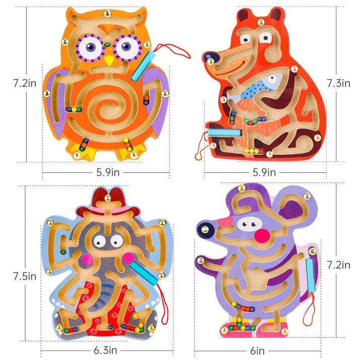 Wooden Maze Toy for ages 3 +,7 x 8 inch (about 17.8 x 20.3 cm) Animal ...